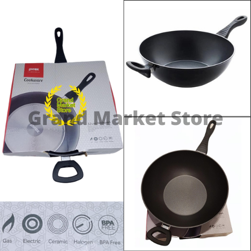 Pyrex Cookware Wokpan 32cm Non-Stick Aluminum Frying Pan 32 cm 100% ...
