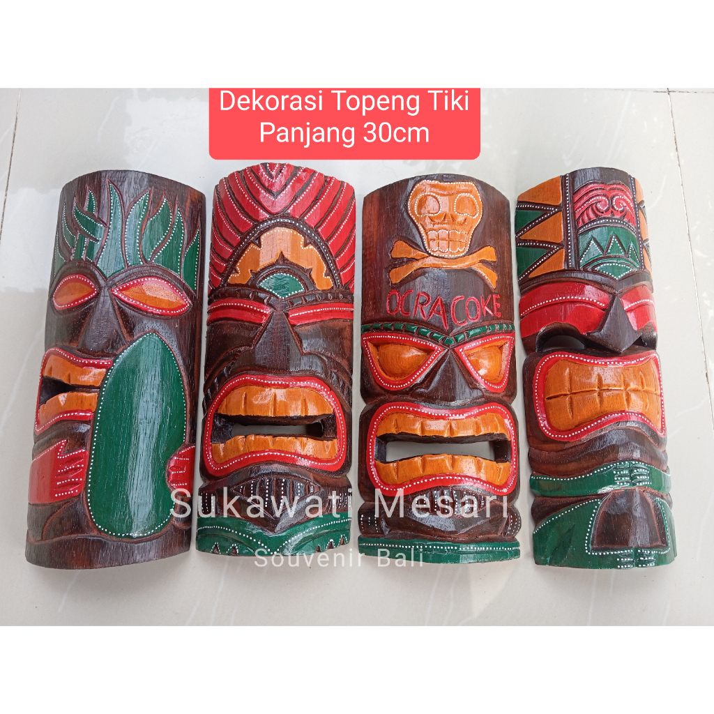 HIASAN DINDING KAYU Wall Hanging Decoration Mask Tiki Tribe Color 30cm ...