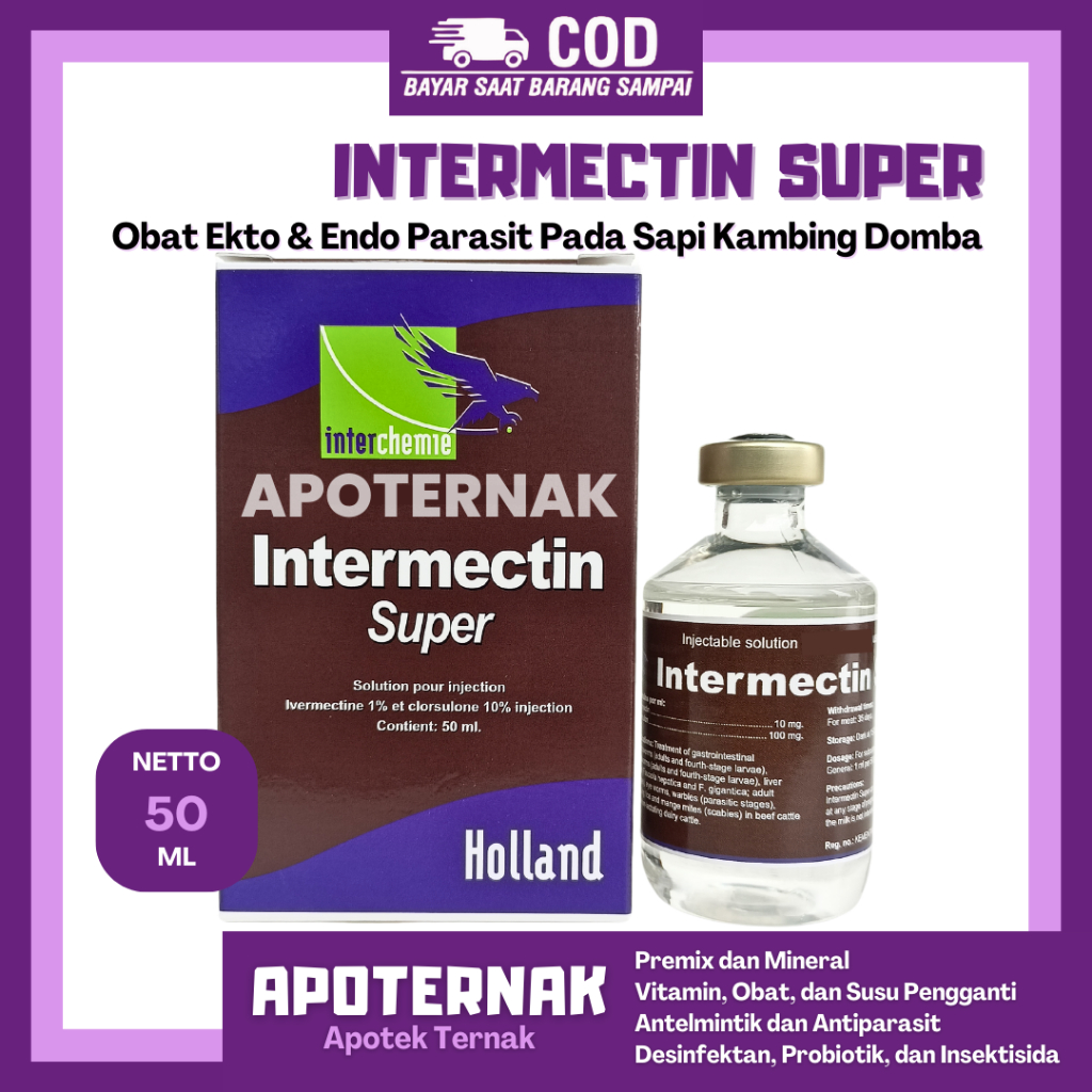 Intermectin Super 50ml - Drug Parasite Ecto And Endo Parasite Animal ...