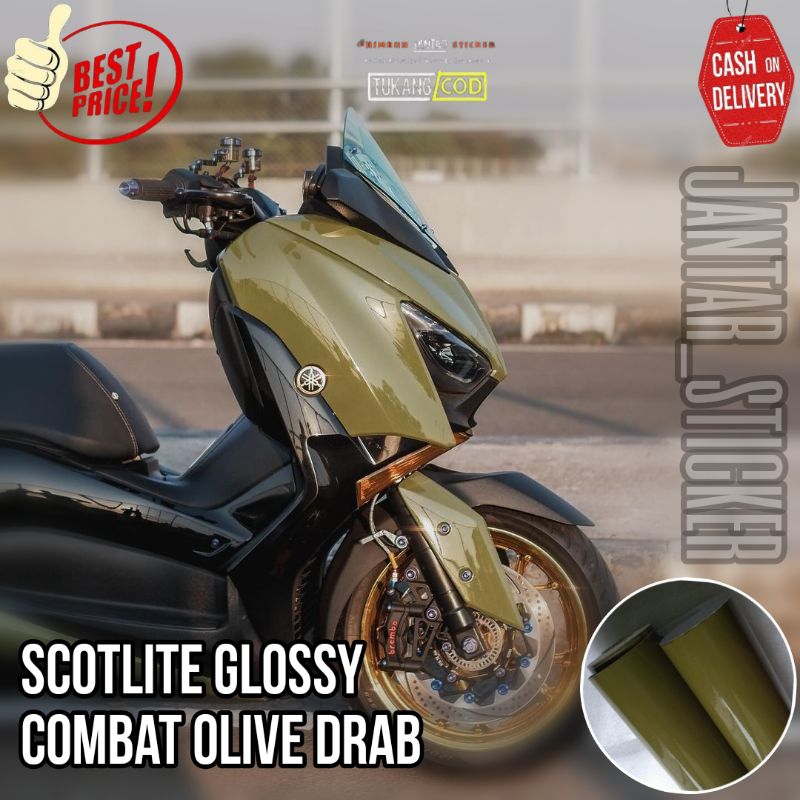 STICKER SCOTLITE COMBAT OLIVE DRAB PASTEL GLOSSY PREMIUM MOTORCYCLE ...