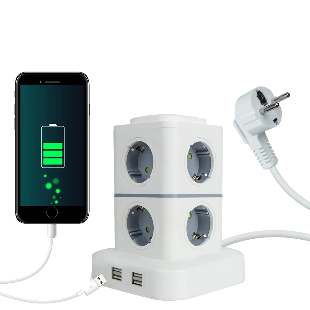 Vertical Socket Plug With 4 USB Port Multisocket | 15watt Smart ...
