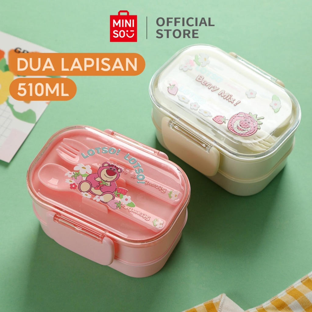 MINISO X Diseny Lotso Double Layer Lunch Box with Fork Spoon Lunch Box ...