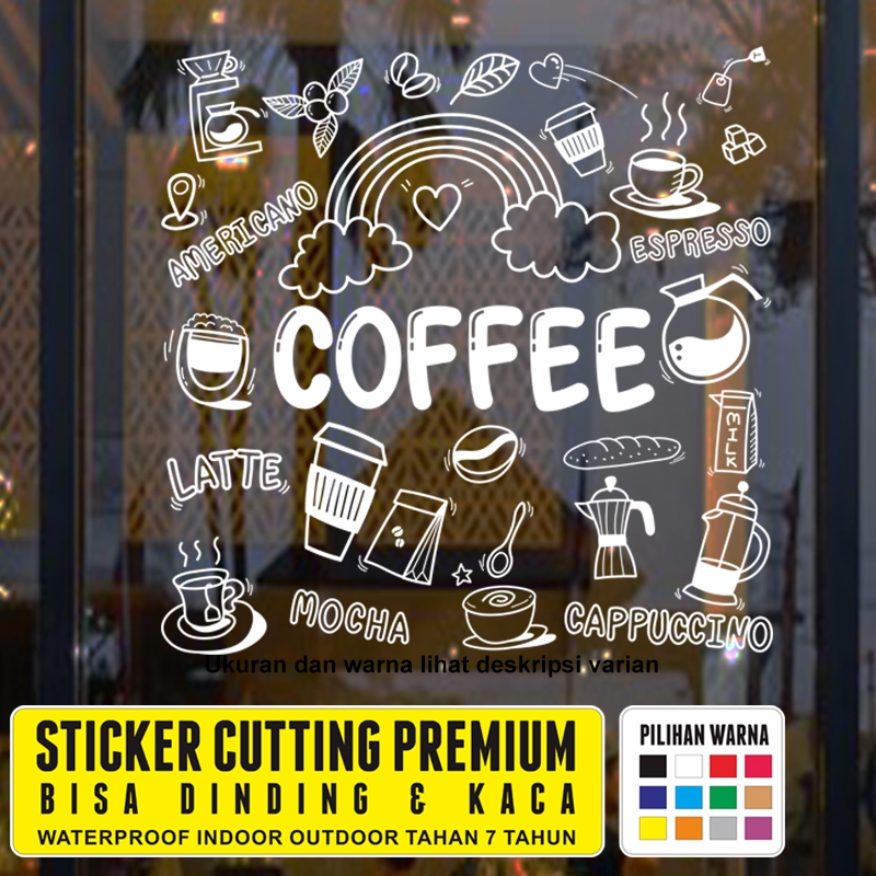 Coffee Shop Wall Glass Cafe Sticker Doodle Coffee Cutting Sticker ...