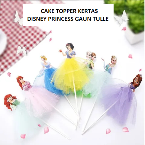 Cake TOPPER Paper DISNEY PRINCESS TULLE Dress FROZEN AURORA CINDERELLA ...