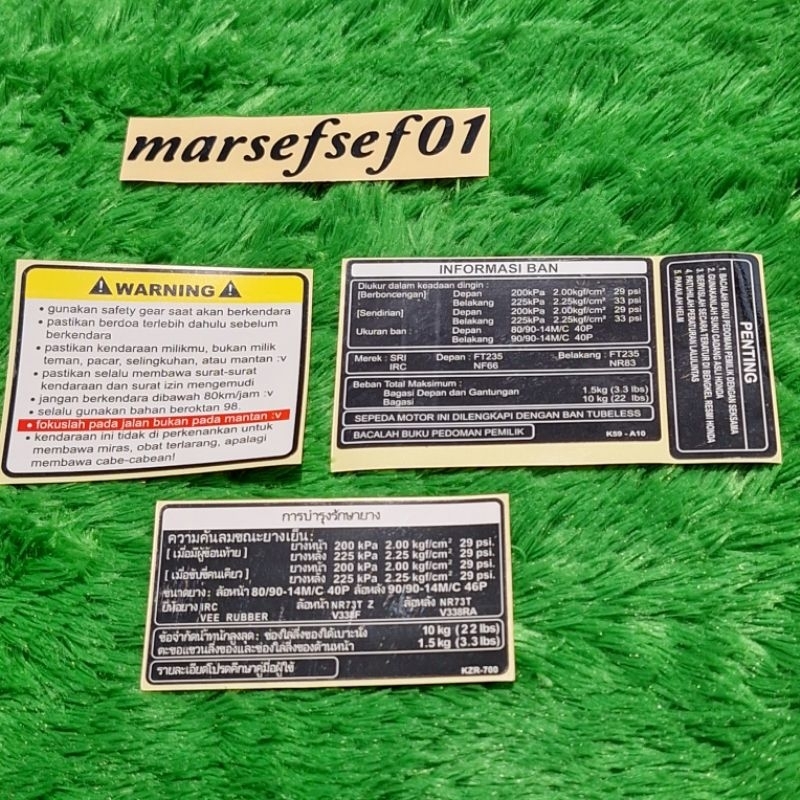Honda Warning Warning Sticker Thai Hugger Sticker Indonesian Tire ...