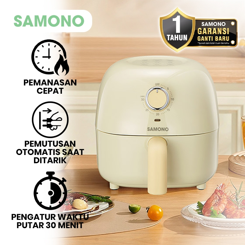 Samono Air Fryer Mini Beige Oilless Fryer Low Watt 2.4 Liter SW-AFG24 ...