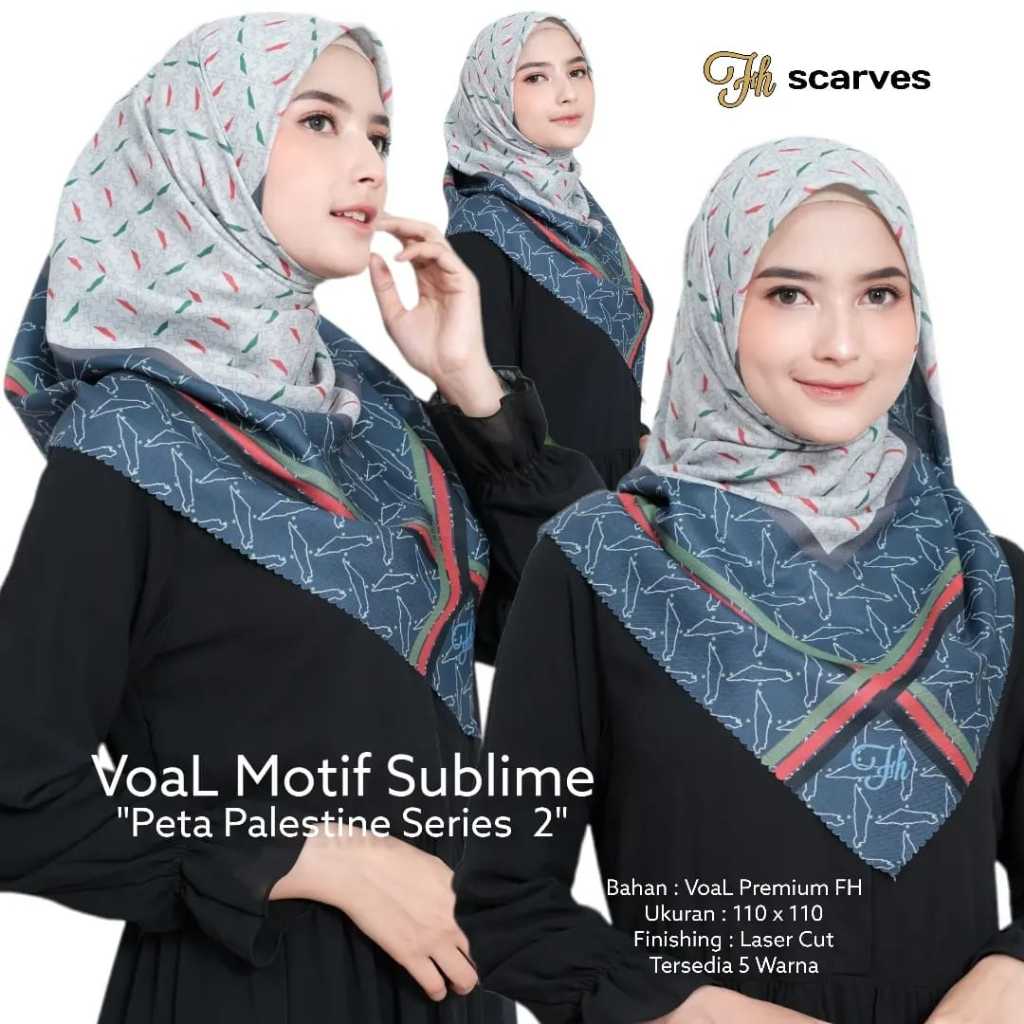 Hijab Square Palestinian Motif Map Navy Series Premium FH Scarf ...