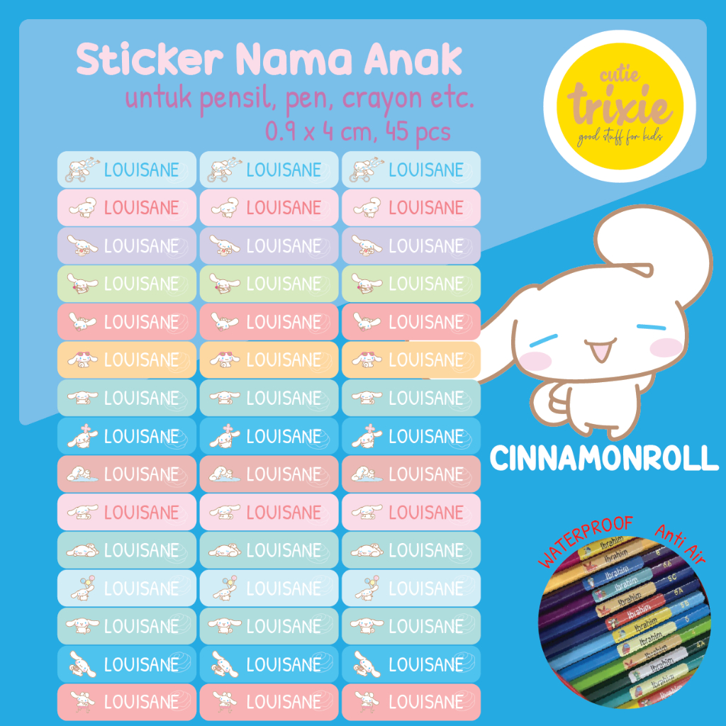 Children's name label Sticker for Cinnamonroll crayon pen pencils ...