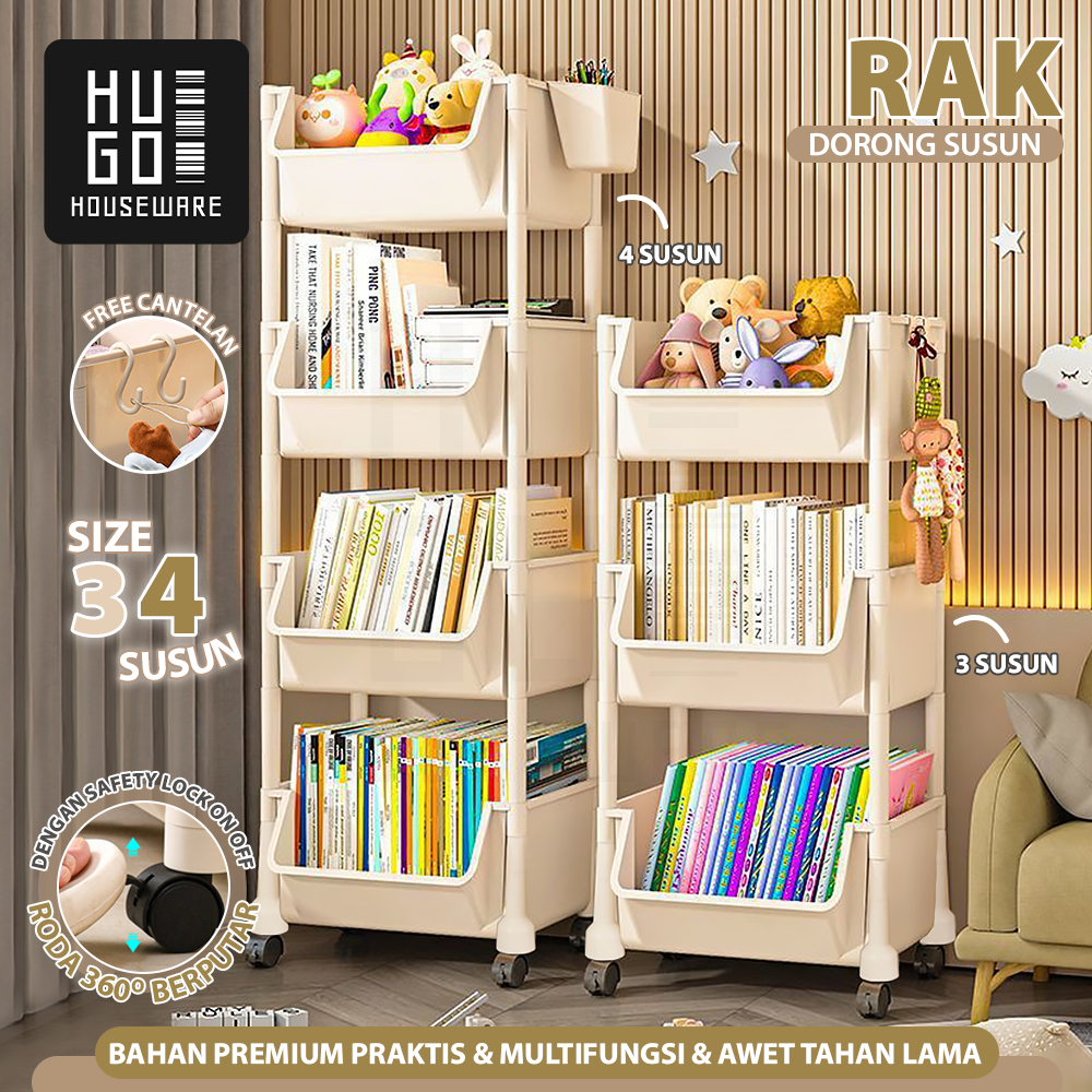 Hugo Kitchen Shelf Push Bookshelf Multipurpose Plastic Bookcase Trolley ...