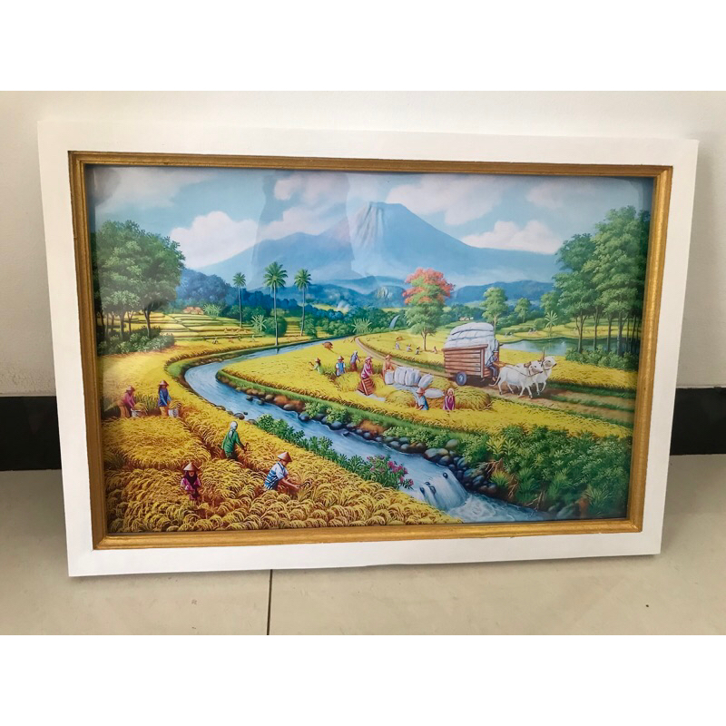 Printed painting of rice harvest farmers plus frames | Shopee Philippines