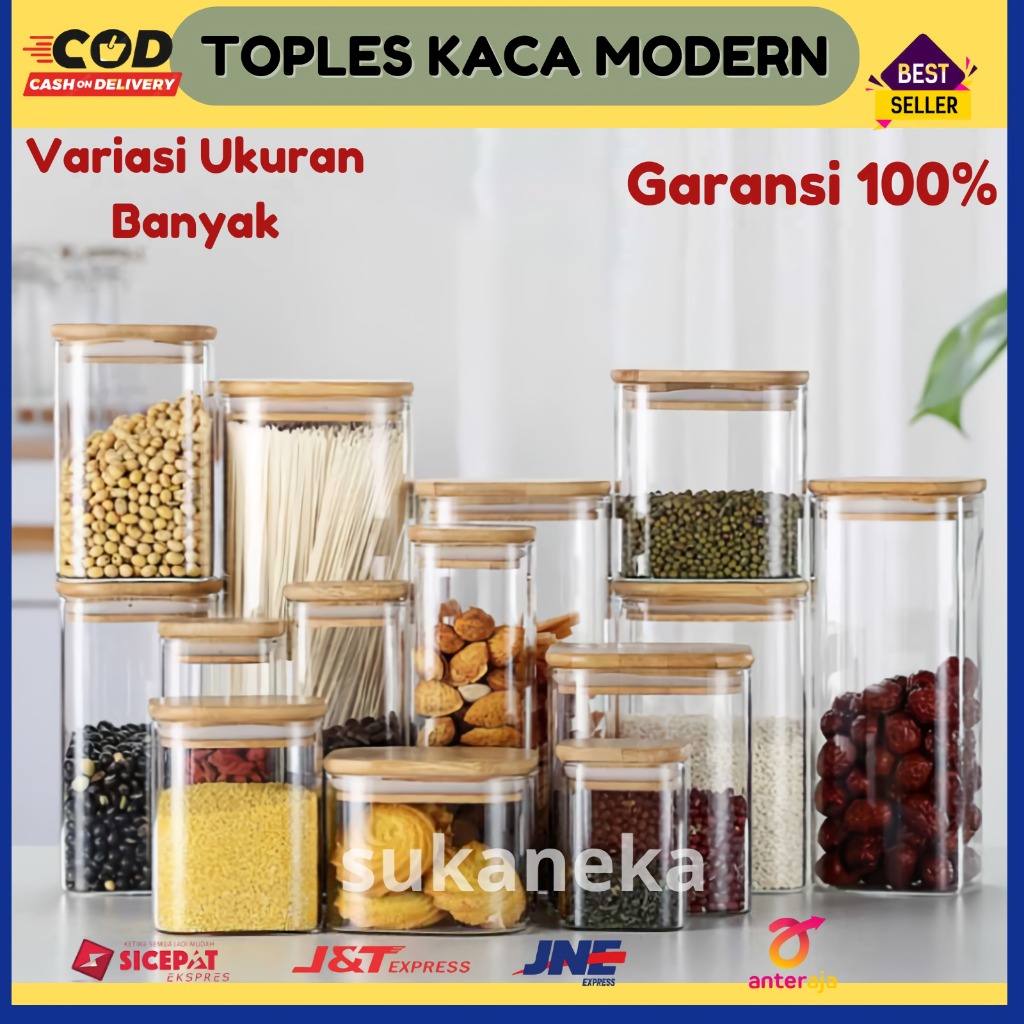 KAYU Modern Aesthetic Glass Jars Wooden Lid Storage Food Containers ...