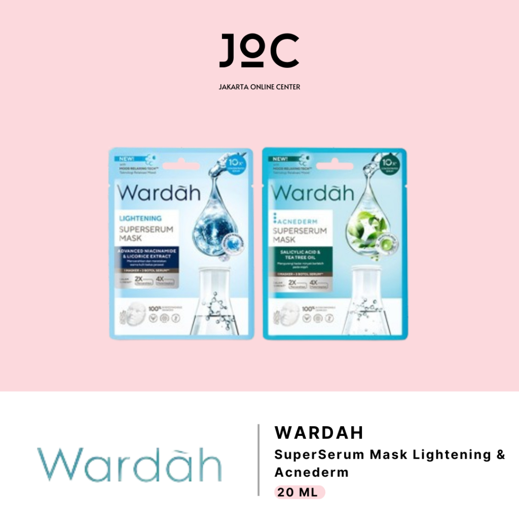 Wardah SuperSerum Mask Lightening & Acnederm 20ml/2 Sheet Mask BPOM ...