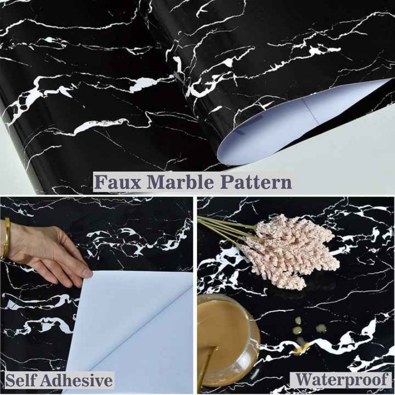 PUTIH KAYU HITAM Black marble sticker wallpaper, white fiber ...