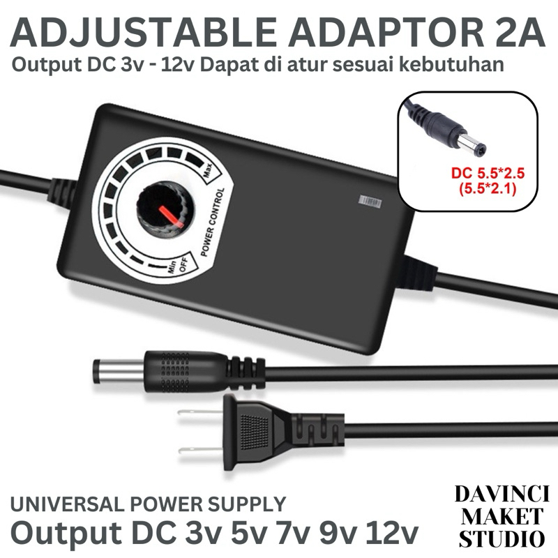 Adjustable Power Supply 2A Universal 3v 5v 7v 9v 12v DC - Adjust Charger Dimmer Led Adapter ...
