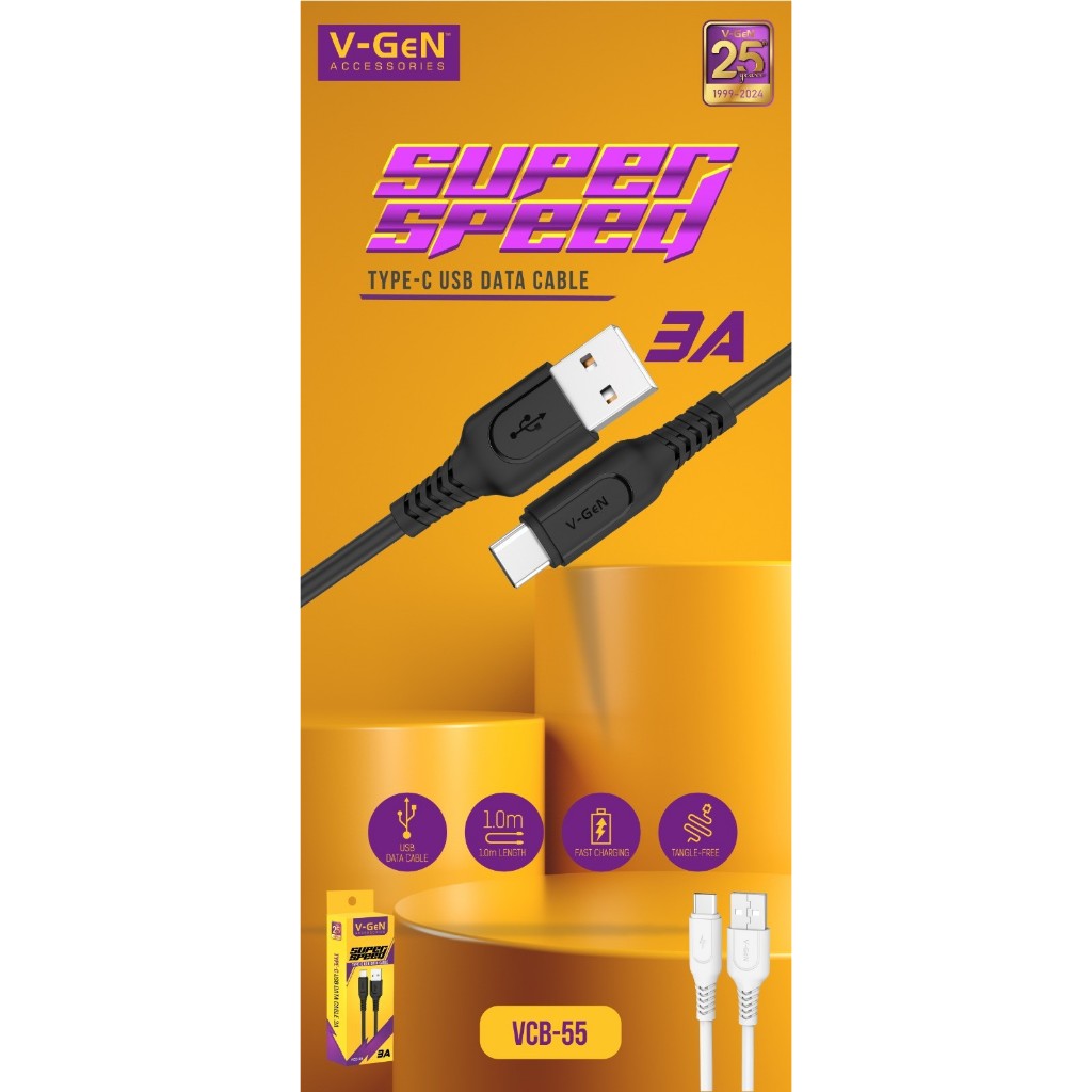 USB Type C Data Cable V-GeN VCB-55 Fast Charging 3A Round Cable 1 Meter ...