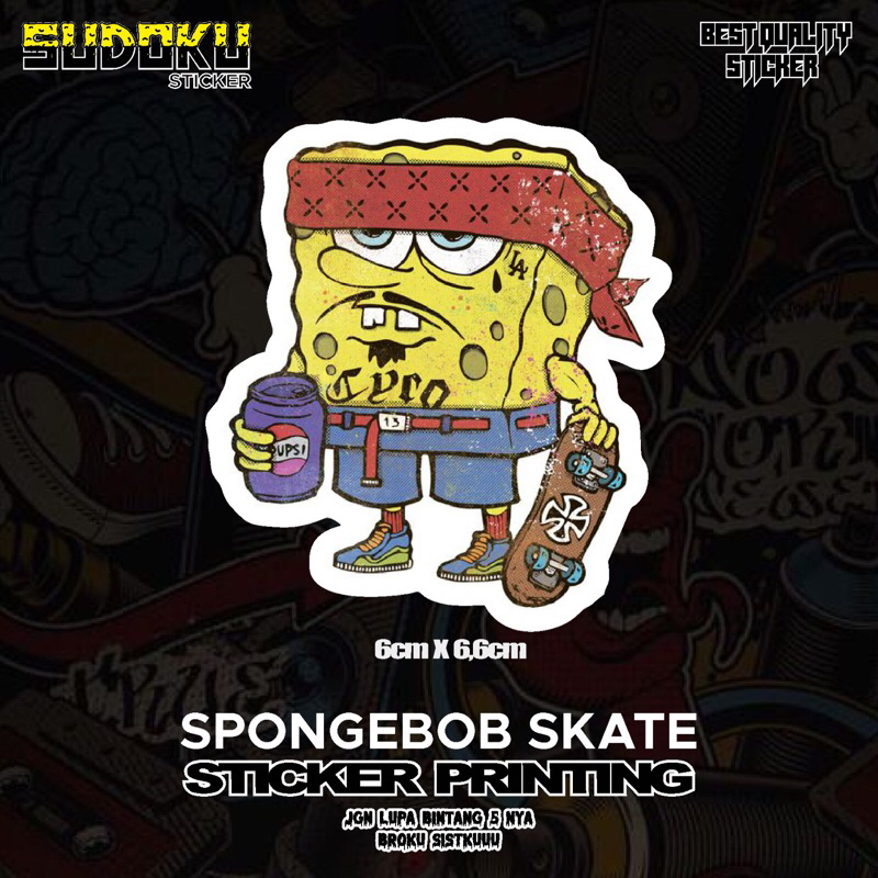 Spongebob SKATEBOARD PRINTING STICKER STICKER|Cartoon STICKER|Tmblr ...