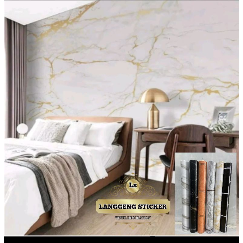 HITAM KAYU MERAH PUTIH Wallaper Marble Wall Kitchen Countertop sticker ...