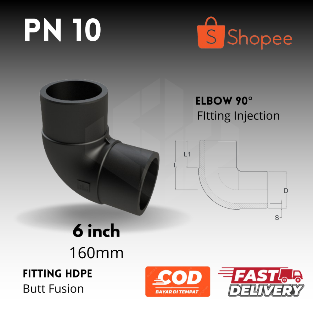 Butt Fusion Elbow 90 / Knee PN10 160mm (6 inch) HDPE Injection Fittings ...