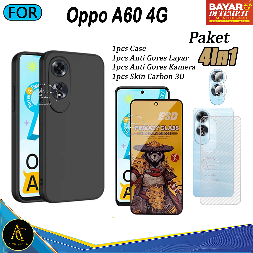 4in1 case Package Oppo A60 4G Soft case Liquid Black Protect Casing ...