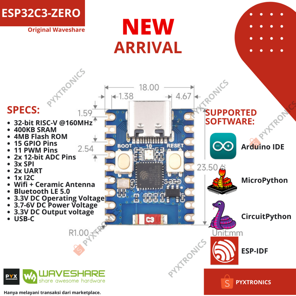 Esp32-c3-zero Original Waveshare ESP32C3 RISC-V Wifi Bluetooth 5mcu | Shopee Philippines
