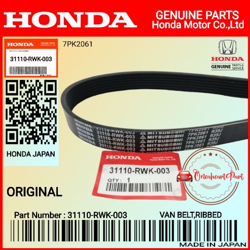 Fan VAN BELT RIBBED FAN Strap CRV GEN3 2.0 2000cc 2007-2012 31110-RWK ...