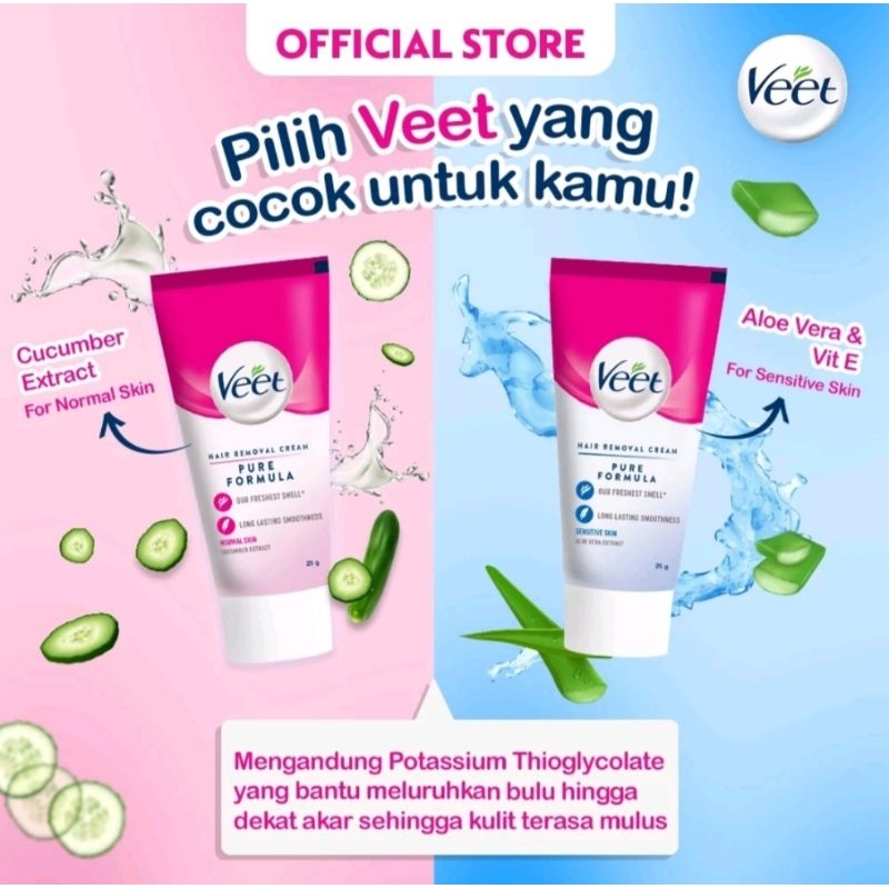 Veet Normal Pure Formula Cucumber 25g - hair removal cream | Shopee ...