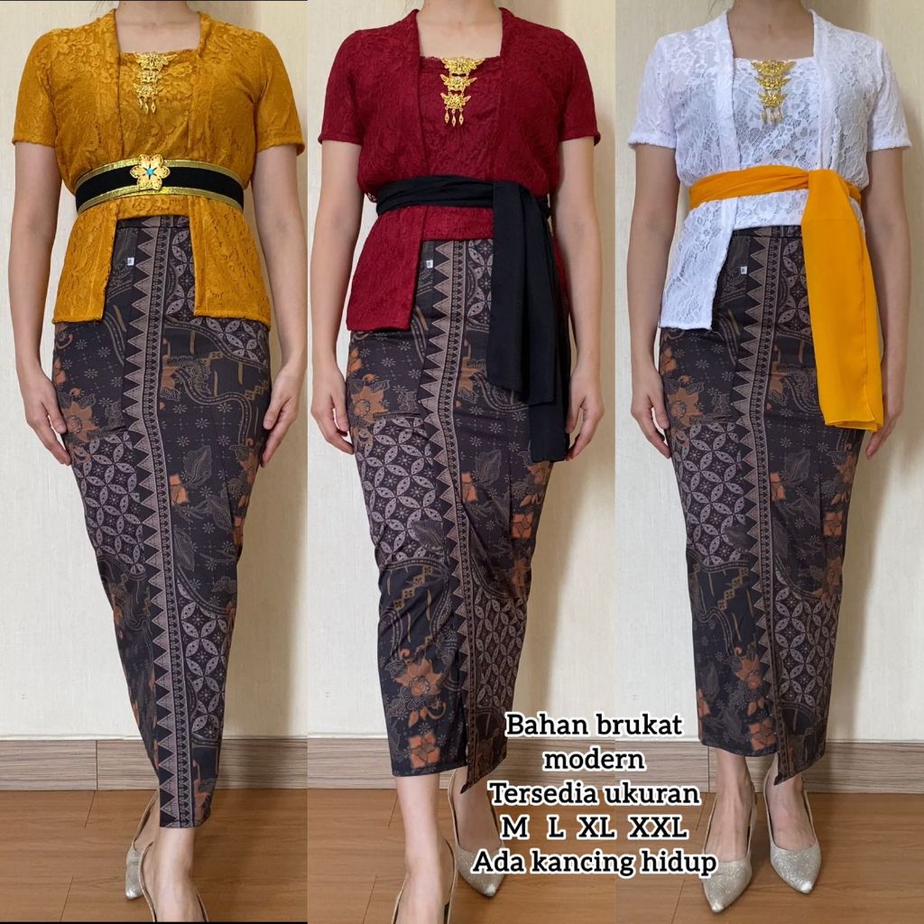 PUTIH HITAM MERAH Balinese Javanese Traditional Short Sleeve Brocade ...