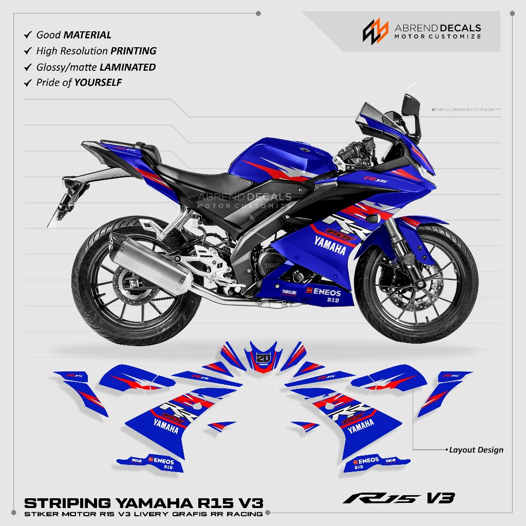 Decal STRIPING R15 V3 GRAFIST RR RACING / YAMAHA R15 V3 MOTORCYCLE ...