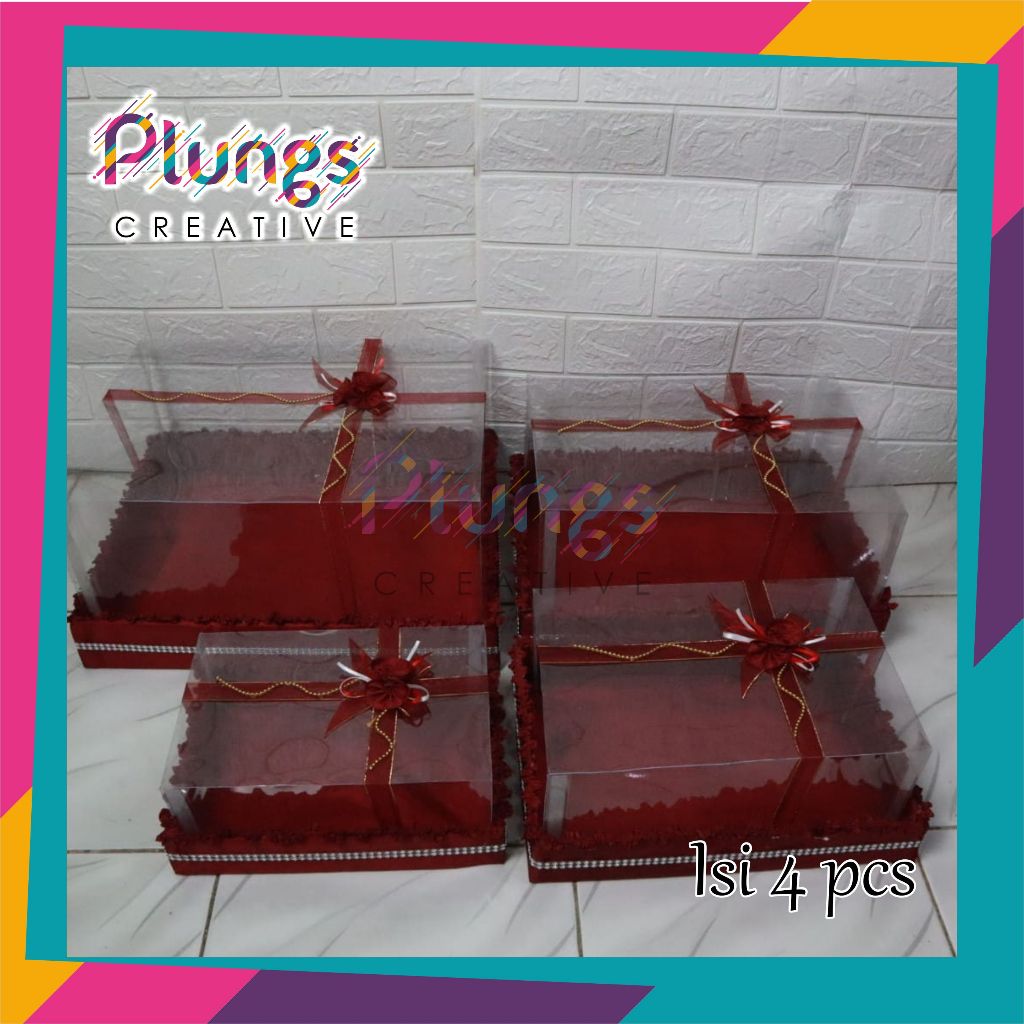 Maroon Mika Ribbon Delivery Box Full Decoration Of 4 Pics For Dowry ...