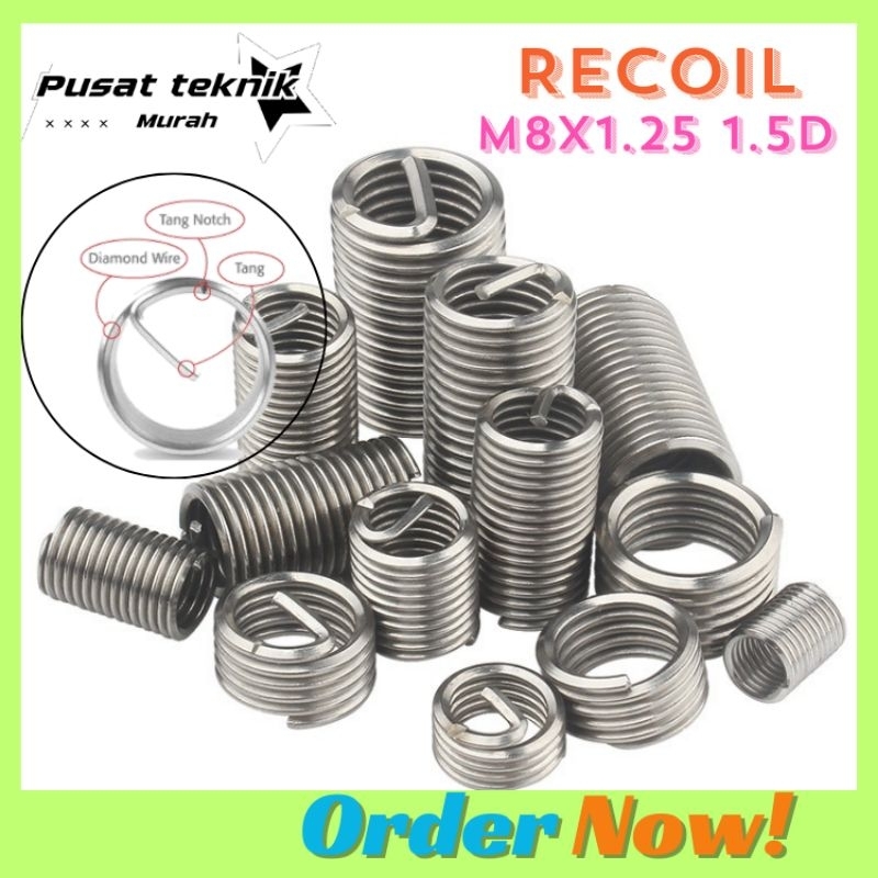 Recoil M8 x 1.25 1.5D bolt 12 Recoil helicoil verbos spare thread ...