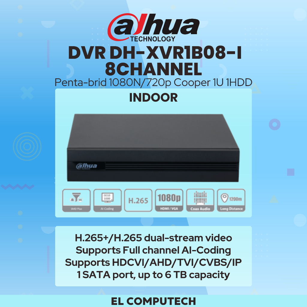 Dahua DH-XVR1B08-I DVR 8 CHANNEL 2MP | Shopee Philippines