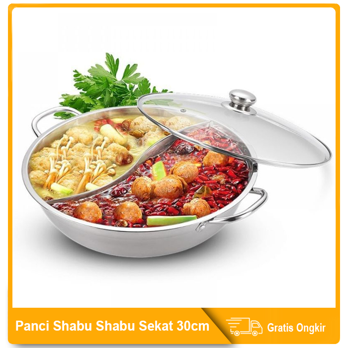 30cm Bulk Shabu Shabu Pan/2-Flavored Pan/Glass Lid Bulkhead Pan/2 ...