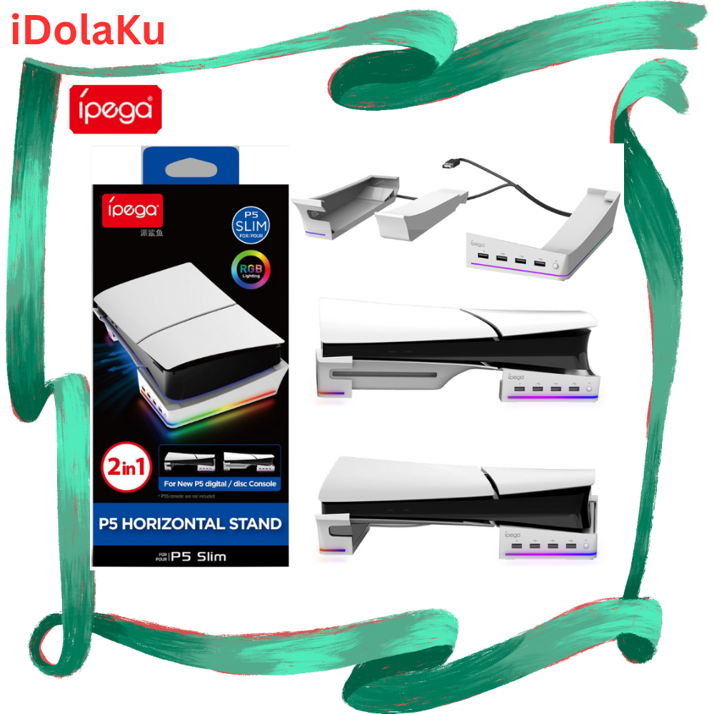 Ipega 2 IN 1 Horizontal Stand RGB Lighting + USB Hub PS 5 Slim / PS5 ...