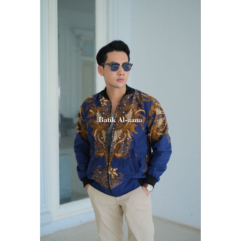 New batik bomber jacket, self-produced for men and women, brown navi ...