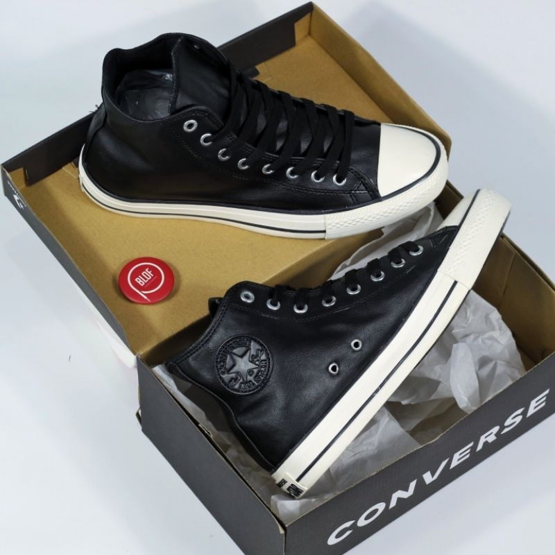 Converse Leather Shoes Black White High UNISEX Super Premium Import ...