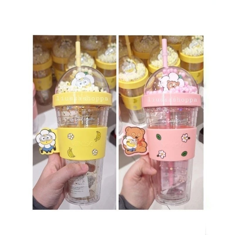 Miniso Tumbler - Daisy Minions Collection Plastic Bottle with Straw and ...