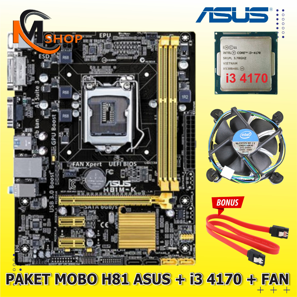 Intel H81 Asus LGA 1150 Mobo Motherboard Mainboard Package + Processor ...