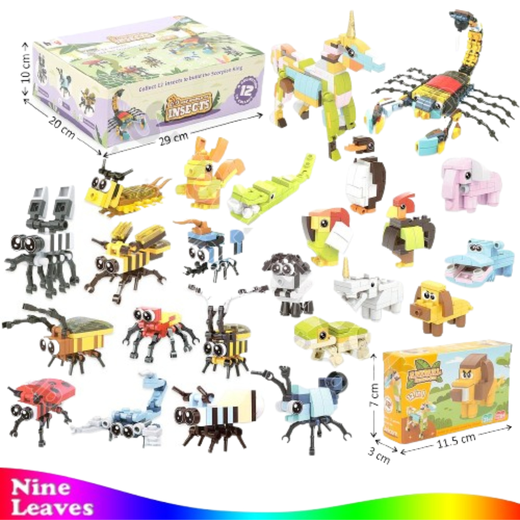 Kids Toys Nano Block Animals 12 in 1 Animal Kingdom/Insects | Shopee ...