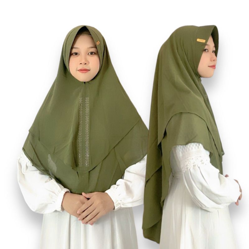 Khimar Ceruty 2 Layer Lian Flower Gems/Pet Ceruty Lian Instant Hijab ...