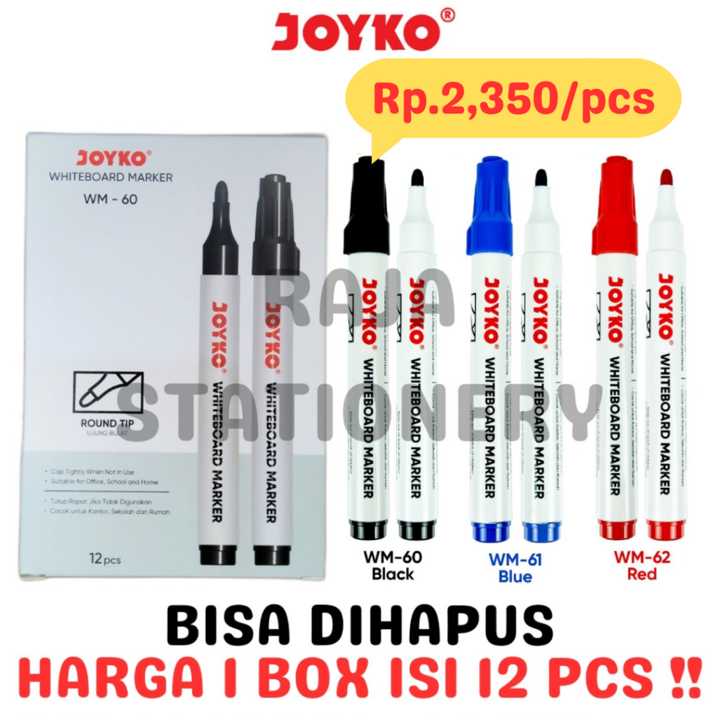 MERAH HITAM Joyko WHITEBOARD MARKER BLACK BLUE RED JOYKO WHITEBOARD ...