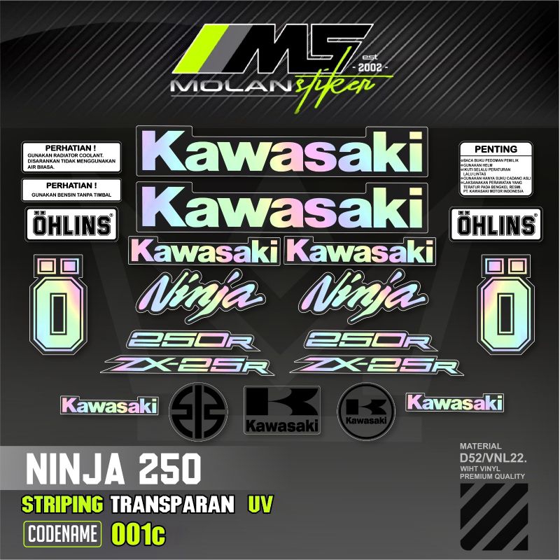 Decal Sticker Striping Transparent Variation Uv New Ninja 250 Fi Zx-25R ...