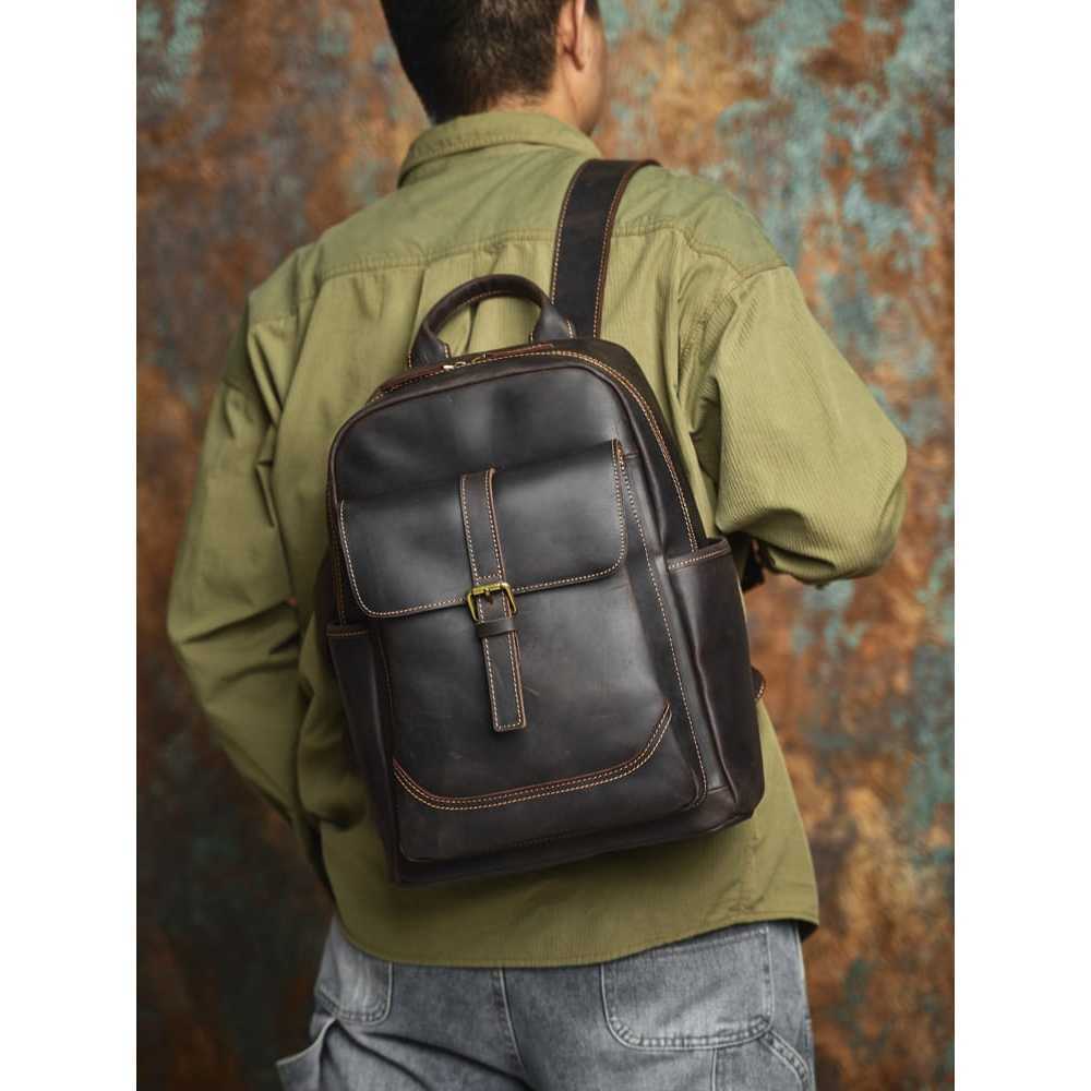 Crazy horse leather laptop bag - Genuine leather men's backpack ...