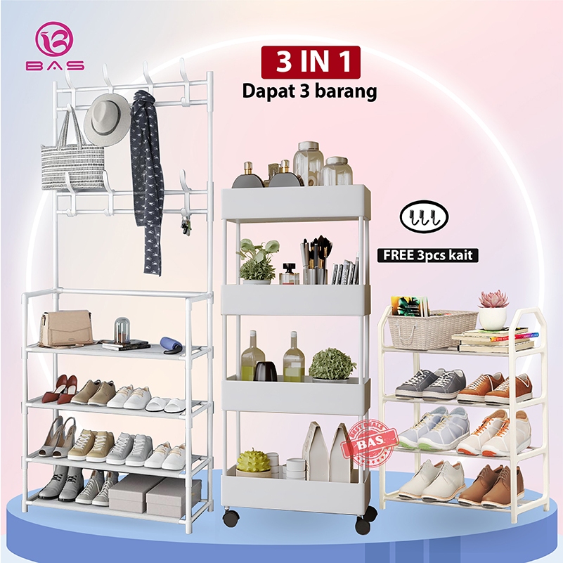 Bas combo 3 in 1 Multipurpose hanger Shoe Rack+4-Tier Stacking Rack ...