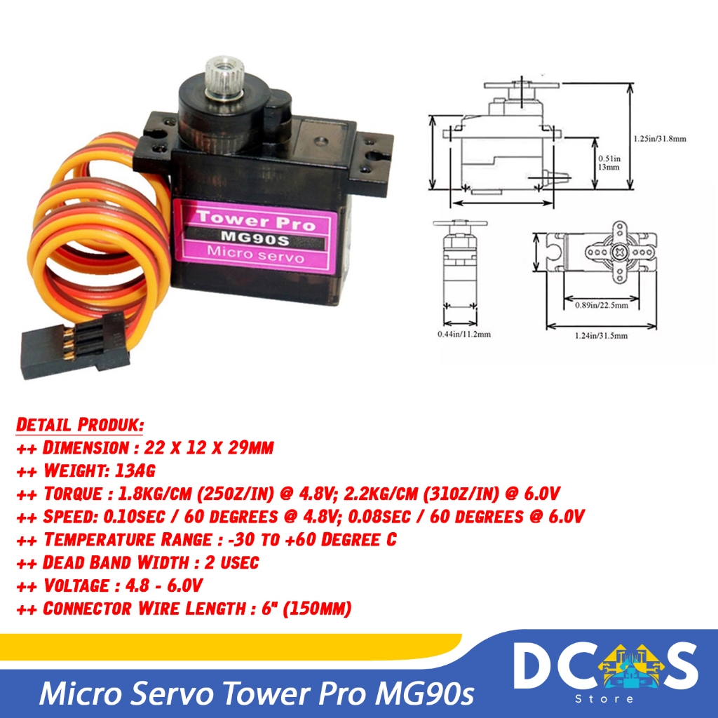 Towerpro Mg90s Tower pro Mg90s Mini Micro Servo Metal Gear | Shopee ...