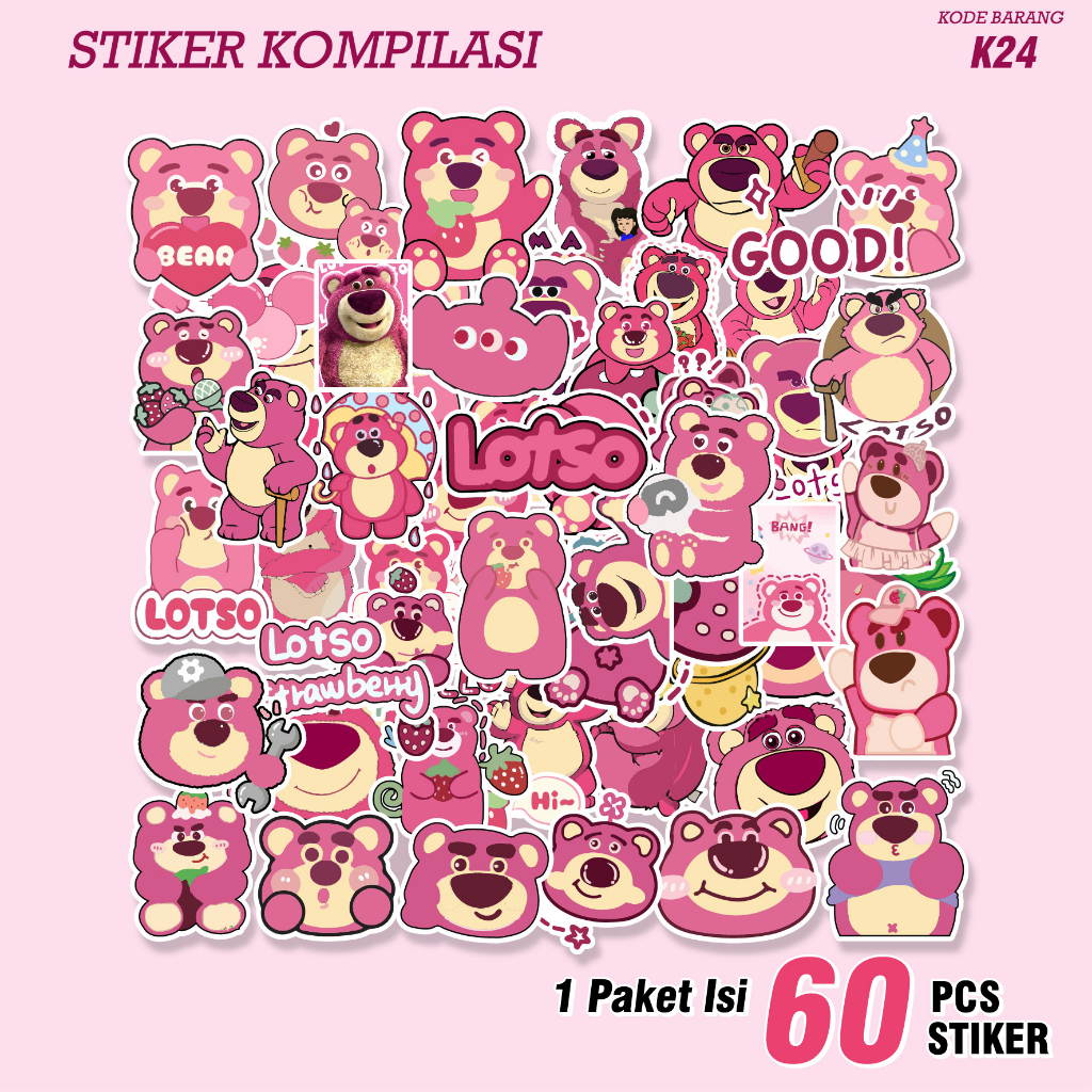 60 PCS LOTSO BEAR STRAWBERRY STICKER COMPLETE CUTE AESTHETIC WATERPROOF ...