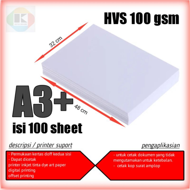 HVS paper 100 gsm A3+ plus 32 cm x 48 cm contains 100 sheets | Shopee ...
