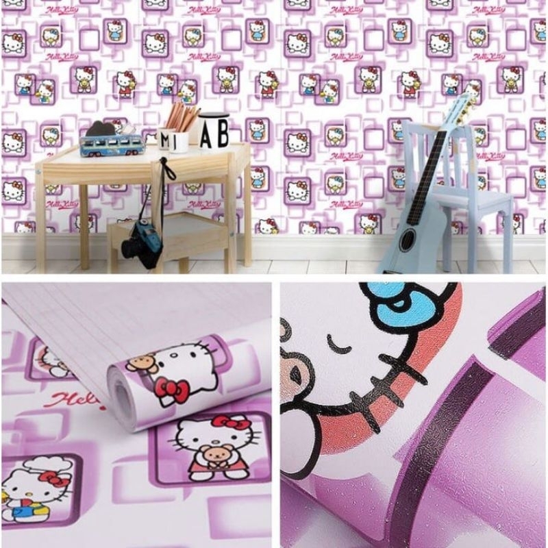 UNGU Square hello kitty wall Wallpaper, purple 3D hello kitty Wallpaper ...