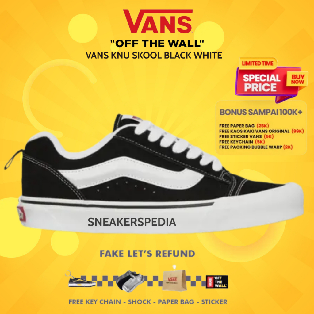 Vans Original 100% Knu Skool Black White Ori Global Market Guaranteed ...