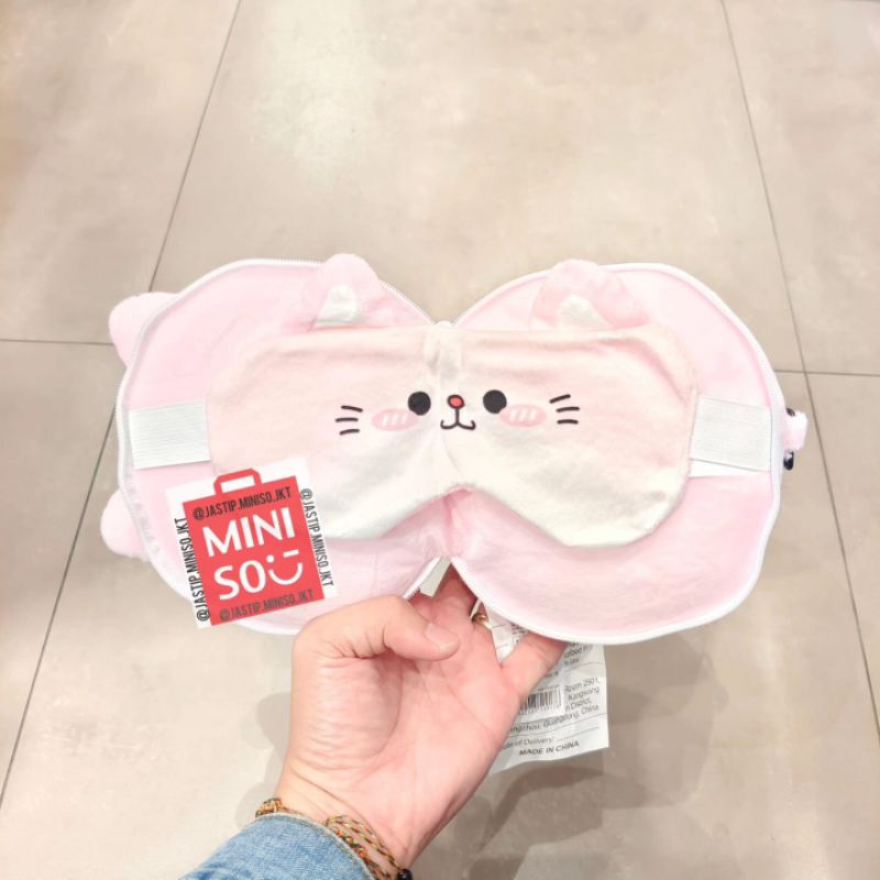 Miniso Neck Pillow+Folding Eyemask Travel Animal Faces Kitten Series ...