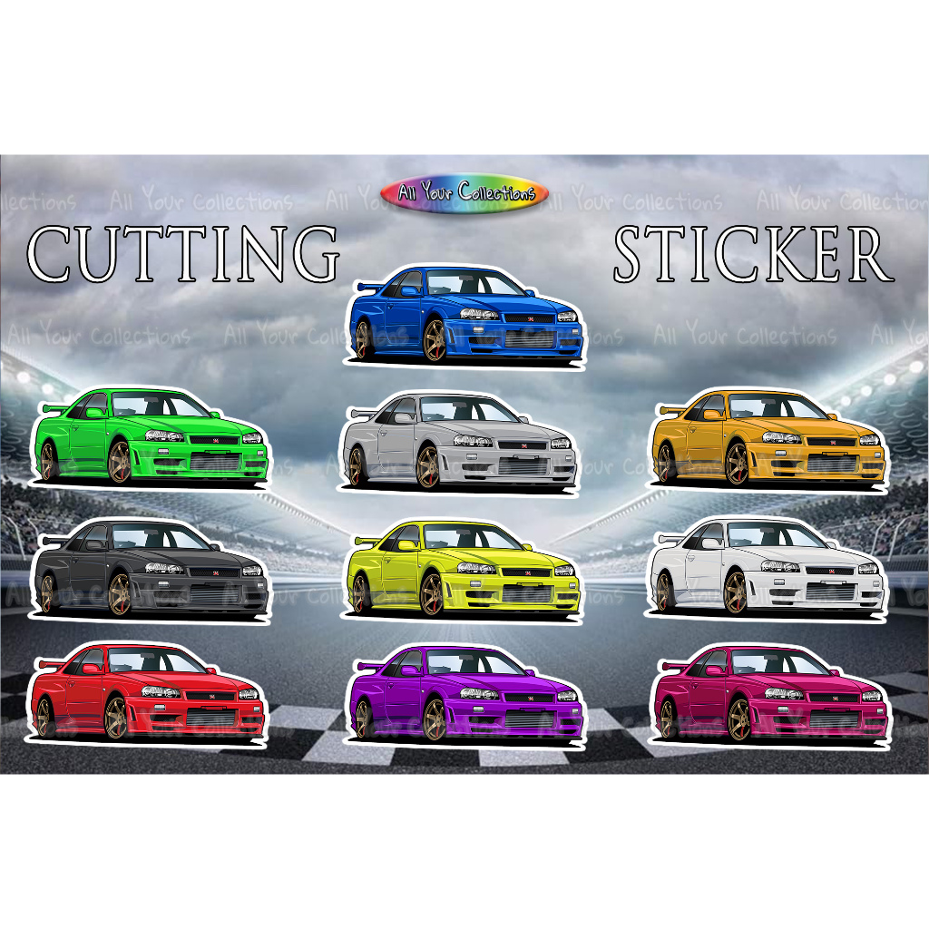 Nissan SKYLINE R34 STICKER VARIOUS COLORS VIRAL VINYL CUTTING STICKER ...